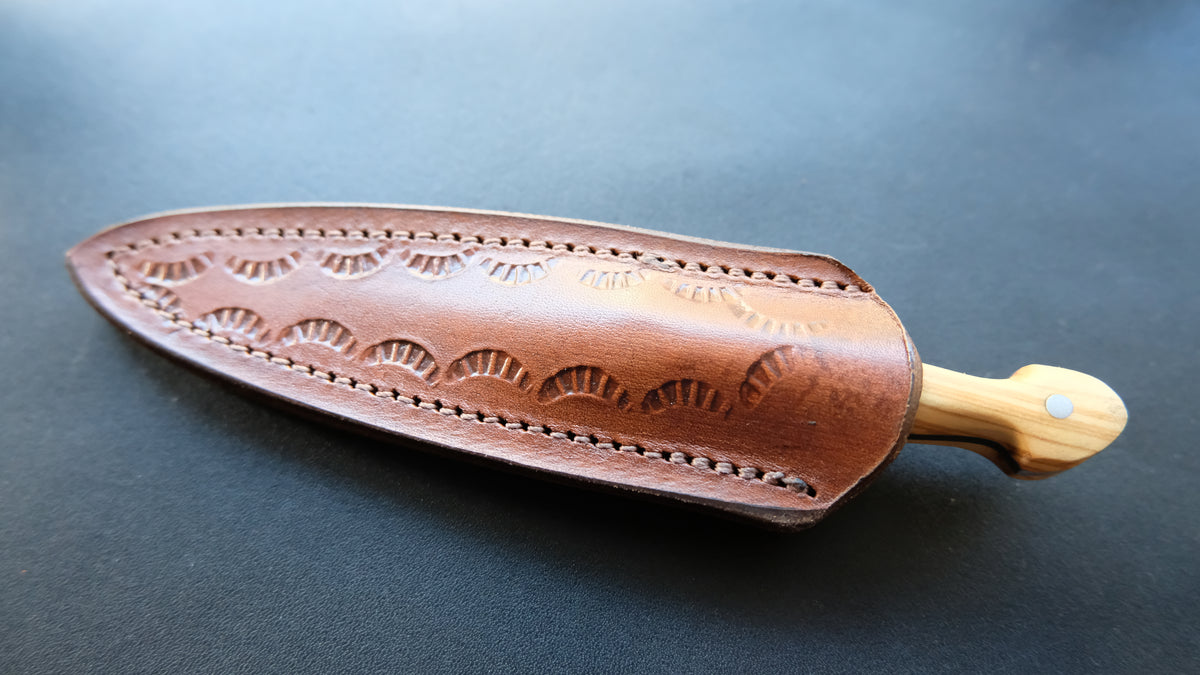 Mini Dagger Knife With Leather Sheath (Olive Wood Handle) – cal38