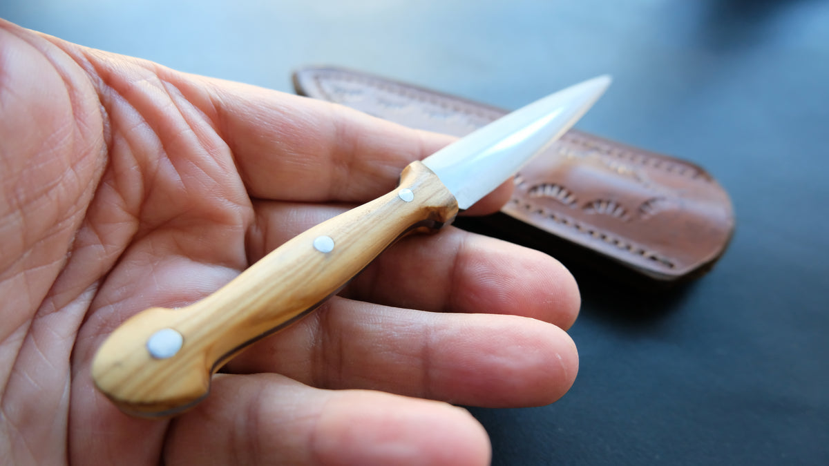 Mini Dagger Knife With Leather Sheath (Olive Wood Handle) – cal38