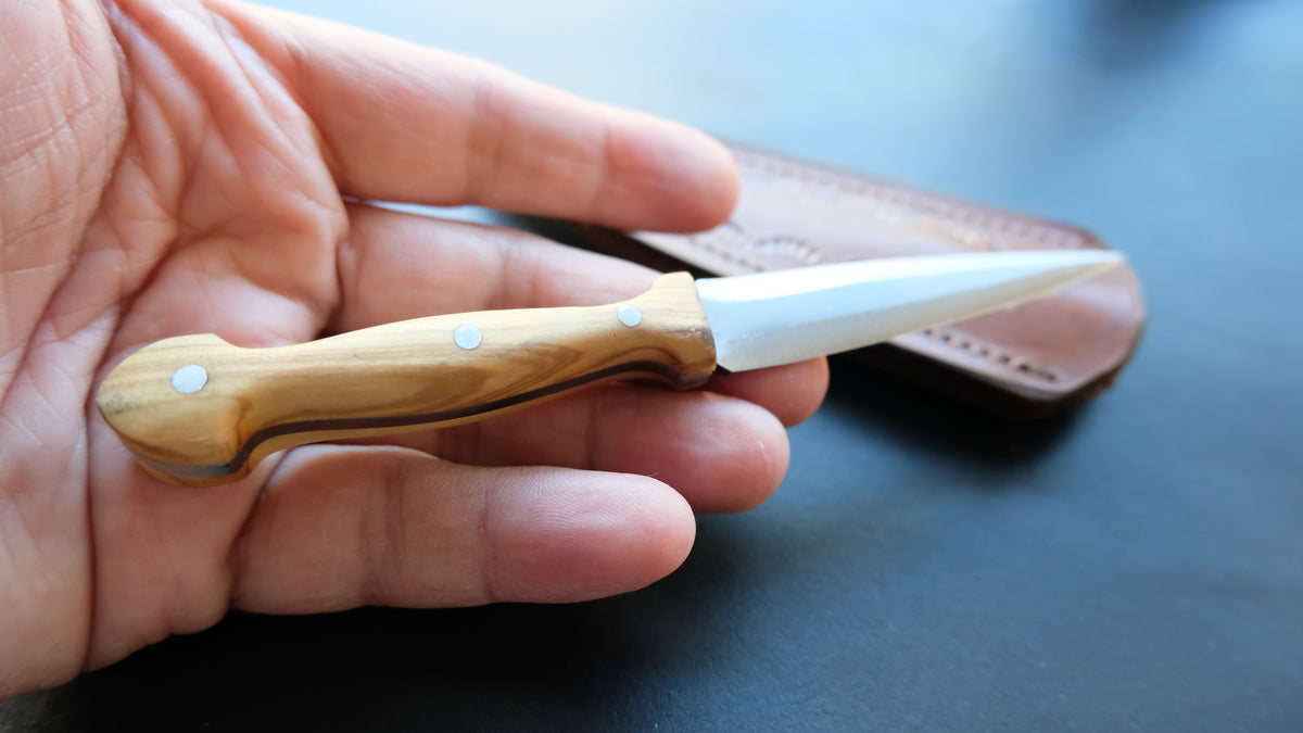Mini Dagger Knife With Leather Sheath (Olive Wood Handle) – cal38